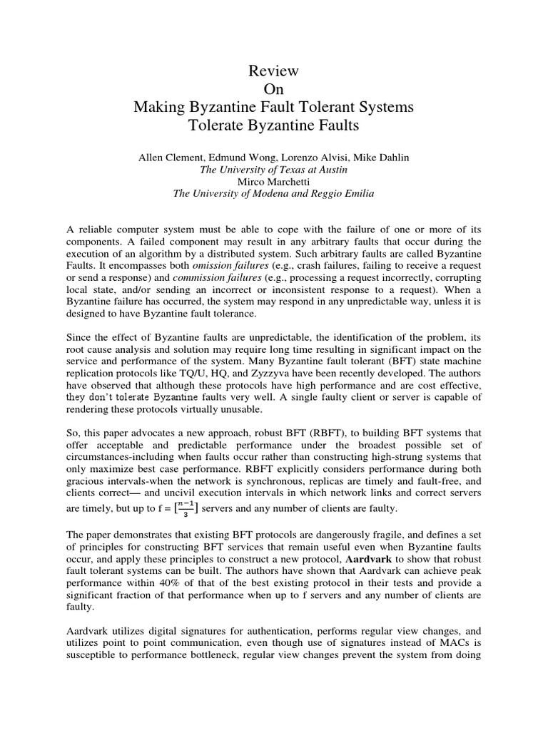 Review On Byzantine Fault Tolerant System | PDF | Fault Tolerance ... Review On Byzantine Fault Tolerant System | PDF | Fault Tolerance ...