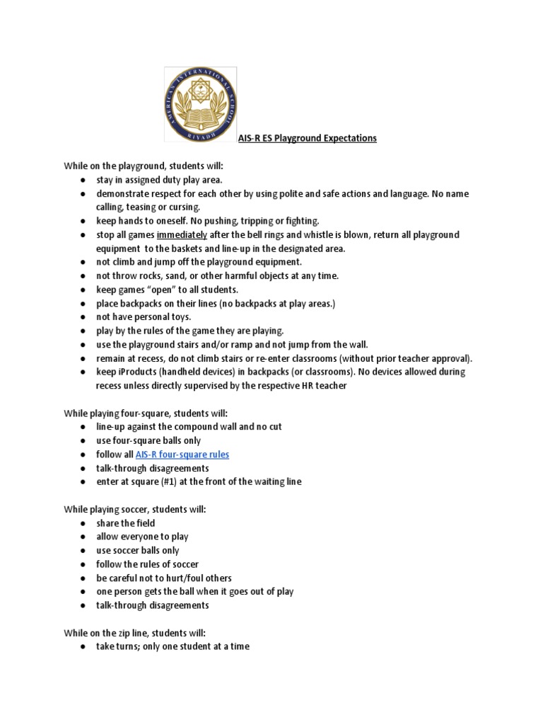 Playground Rules and Expectations | PDF