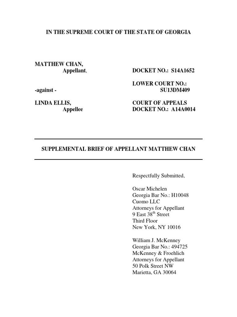 Chan v. Ellis: Supplemental Brief GA Supreme Court | PDF | Pro Se Legal ...