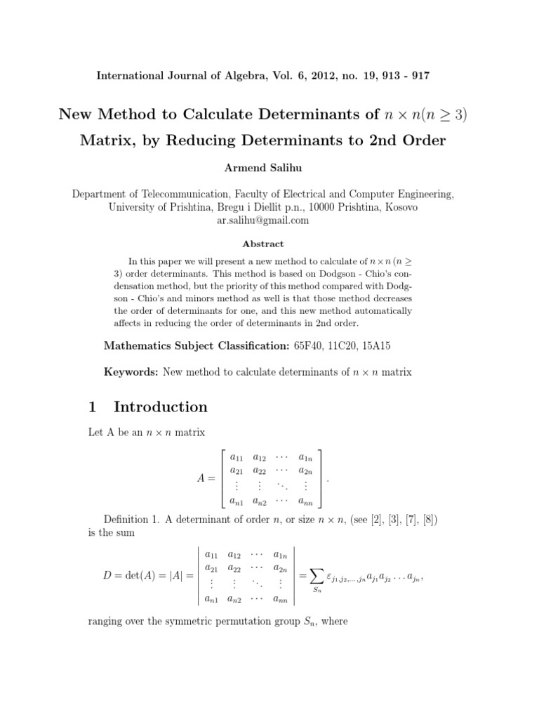 Chio's Method | PDF | Determinant | Matrix Theory
