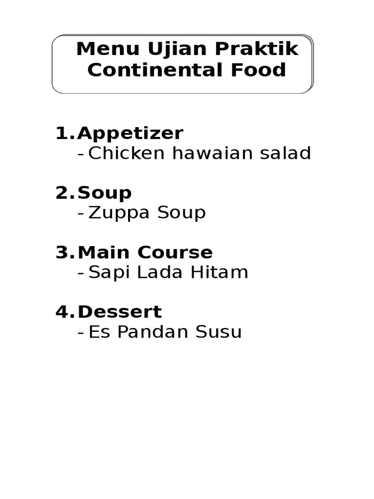 Menu Ujian Praktik Kuliner | PDF