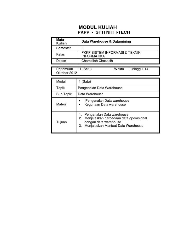 MODUL 1 Data Warehouse | PDF | Pengelolaan Keuangan & Uang | Komputer