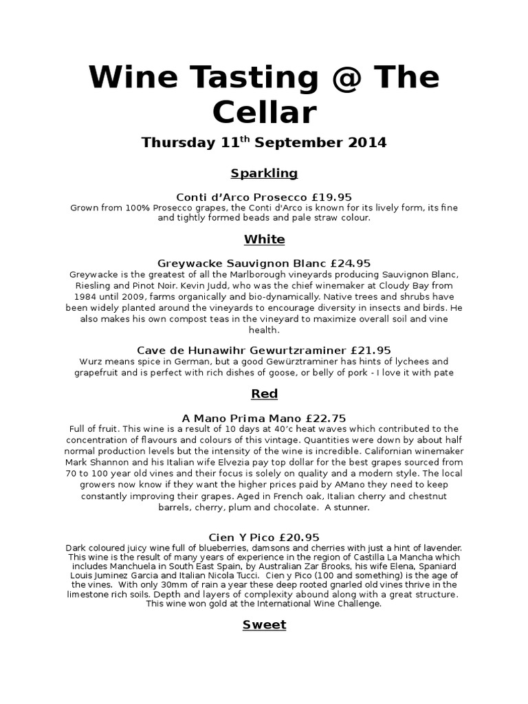 Wine Tasting at The Cellar | PDF | Vineyard | Wine