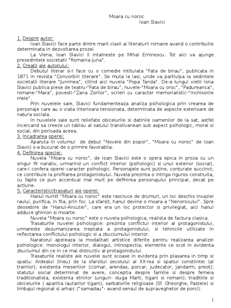 Moara Cu Noroc - Rezumat | PDF