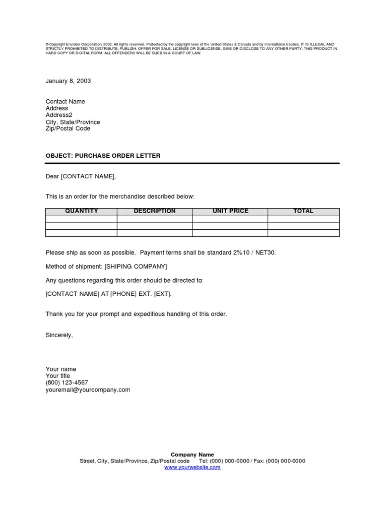 Purchase Order Letter | PDF | Law