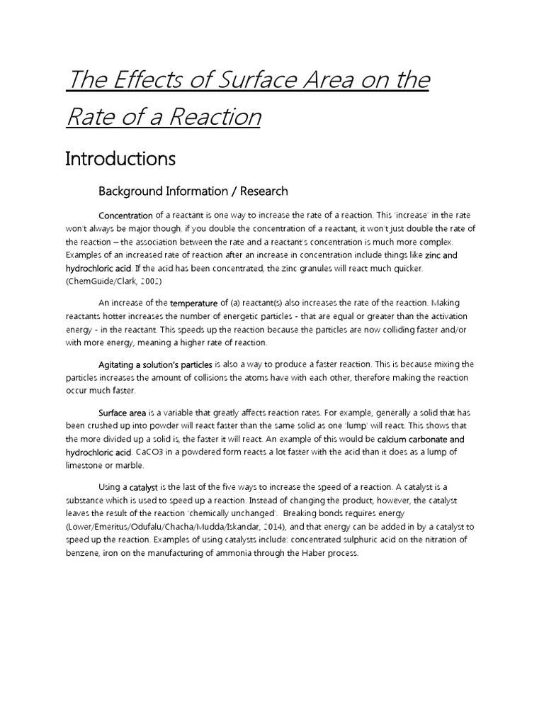 Surface Area Impact on Reaction Rate | PDF | Reaction Rate | Chemical ...
