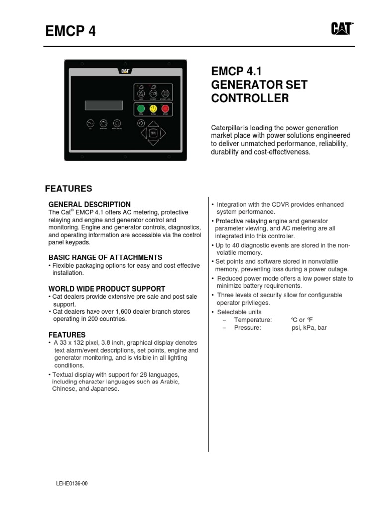 Caterpillar EMCP 4.1 Spec Sheet | PDF | Electric Generator ...