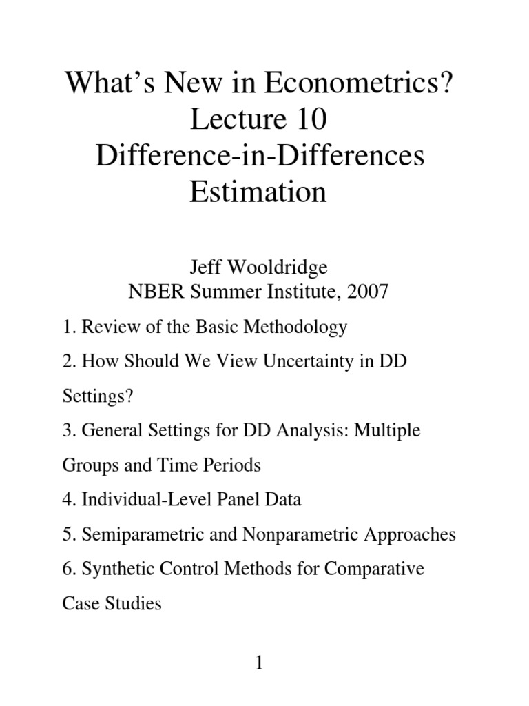 What's New in Econometrics? Difference-in-Differences Estimation | PDF ...