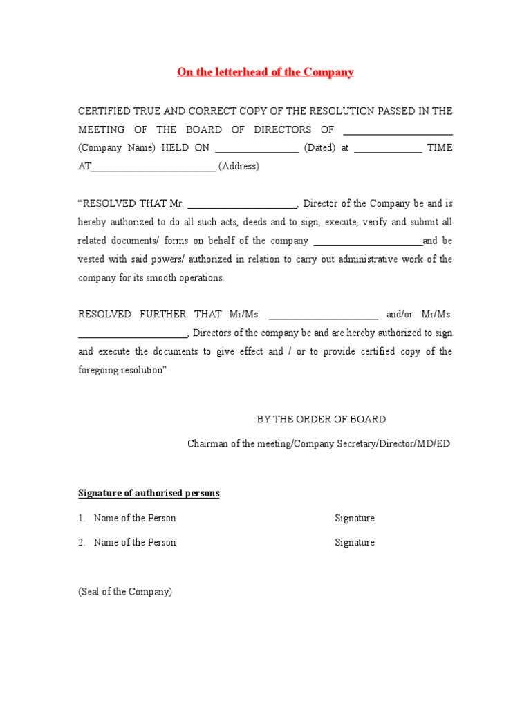 Board Resolution Draft | PDF