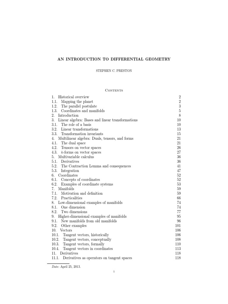 An Introduction To Differential Geometry PDF | PDF