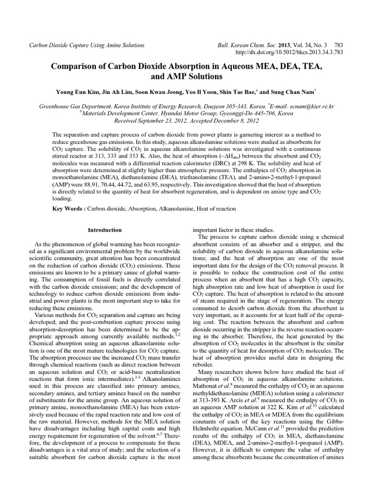 Comparison of Carbon Dioxide Absorption in Aqueous MEA, DEA, TEA, and ...