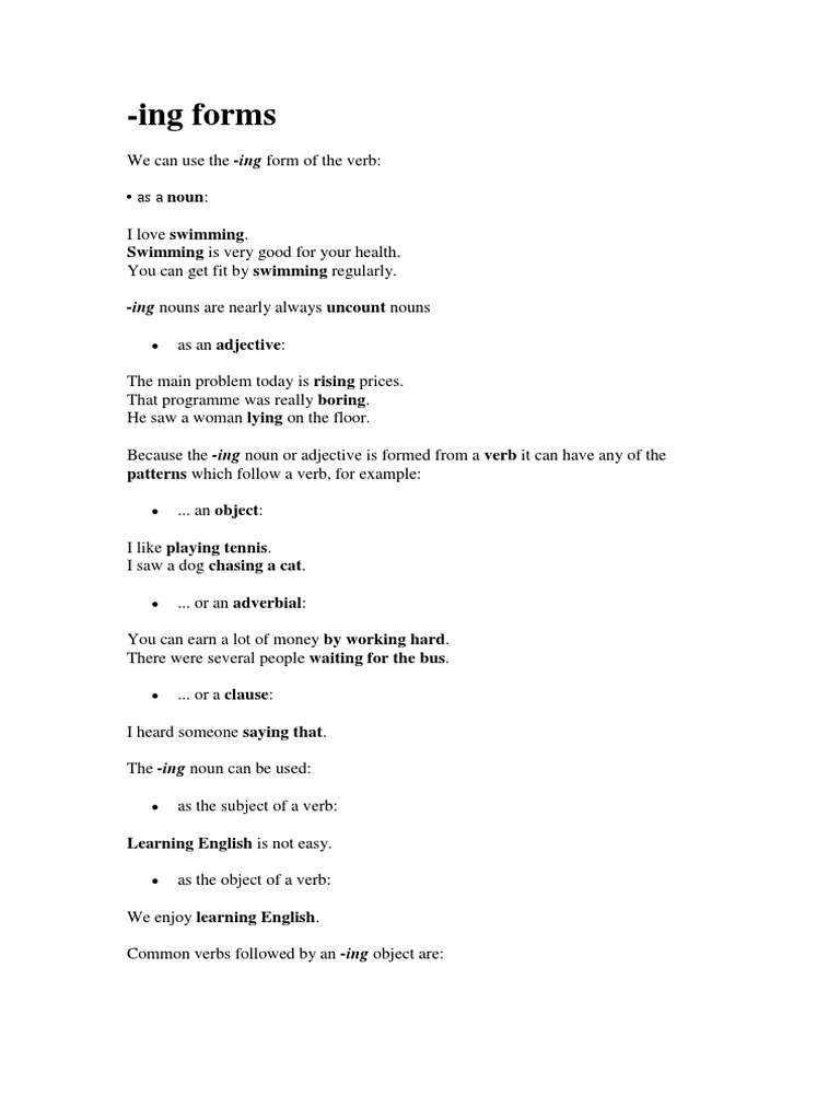 Understanding -ing Forms in English | PDF | Home & Garden