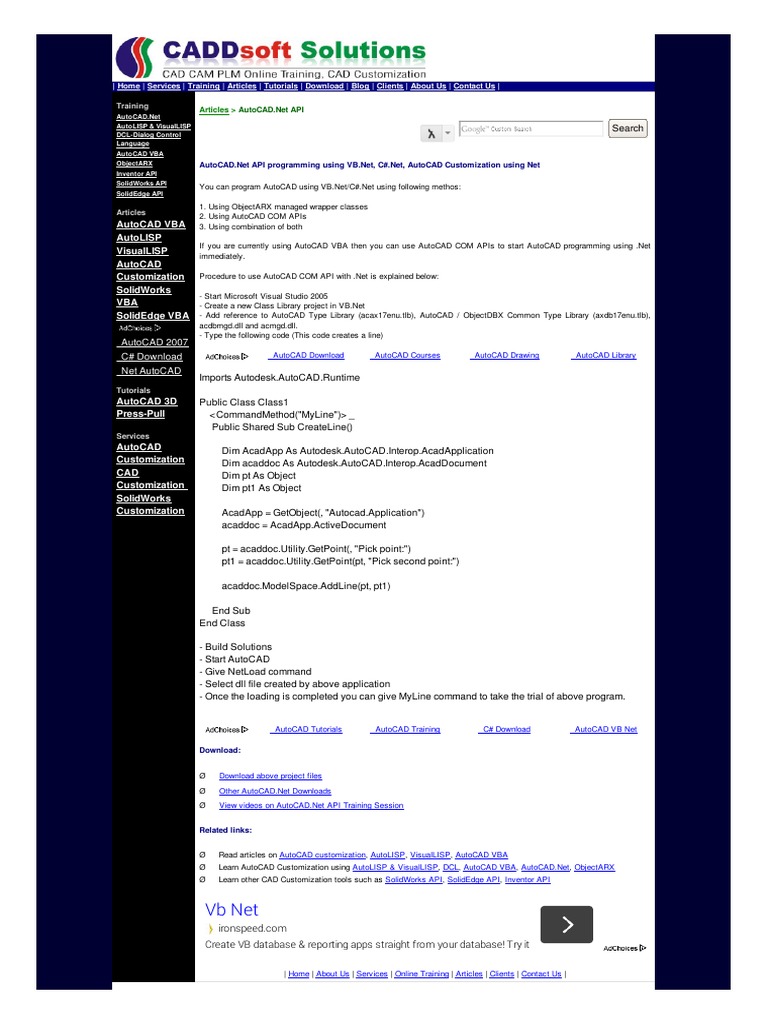 Caddsoftsolutions Com Autocad Net Autocad Programming Using Vb Net Csharp Net Pdf Auto 