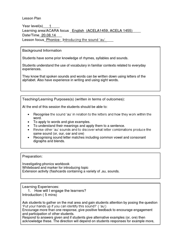 Lesson Plan Primary 1 | PDF | Phonics | Learning