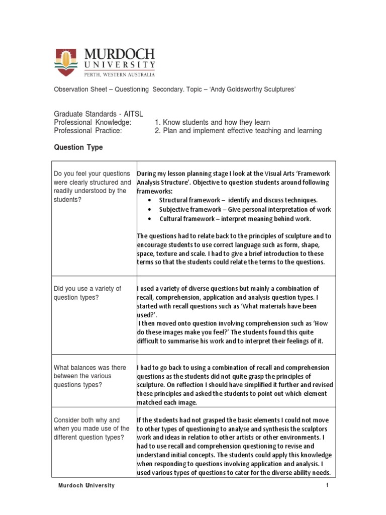 Questioning Observation - Secondary | PDF | Question | Reading ...