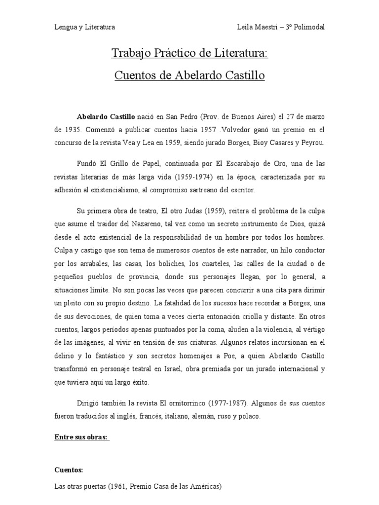 Literatura: Cuentos de Abelardo Castillo | PDF | Libros para ...