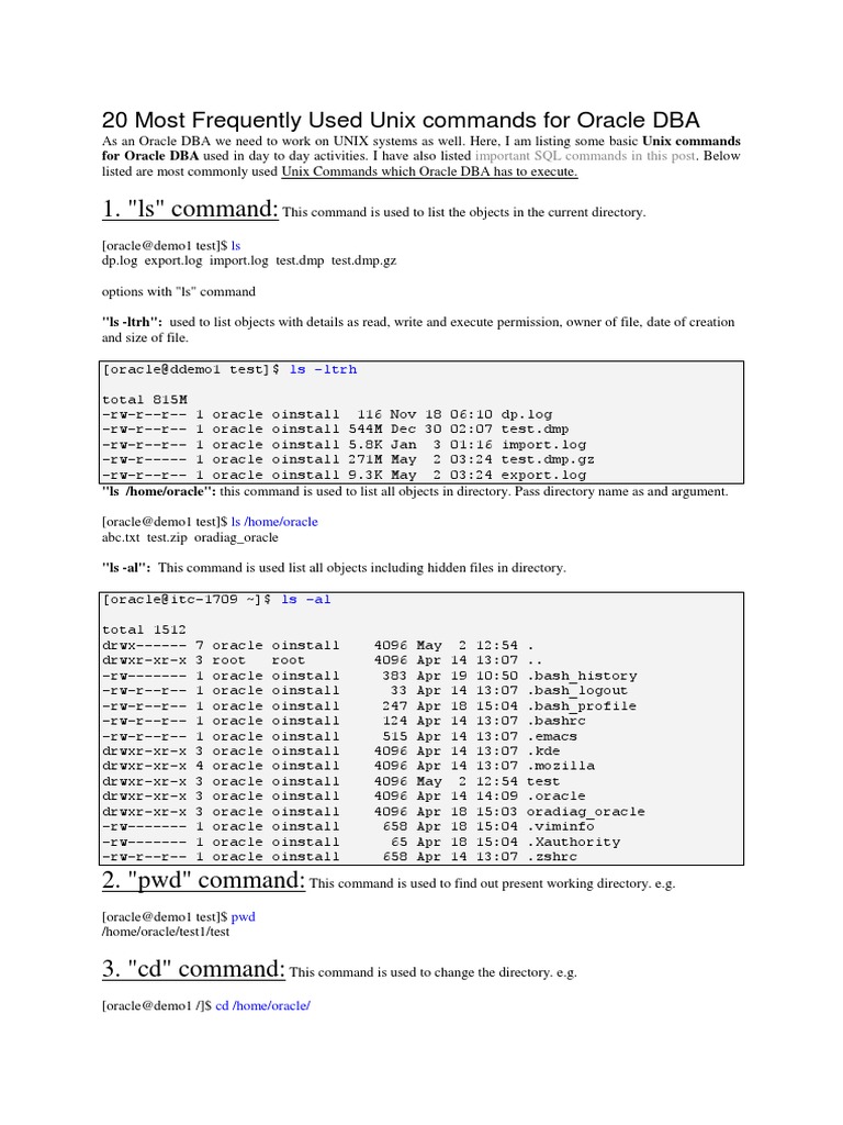 20 Most Frequently Used Unix Commands For Oracle DBA | PDF | Oracle ...