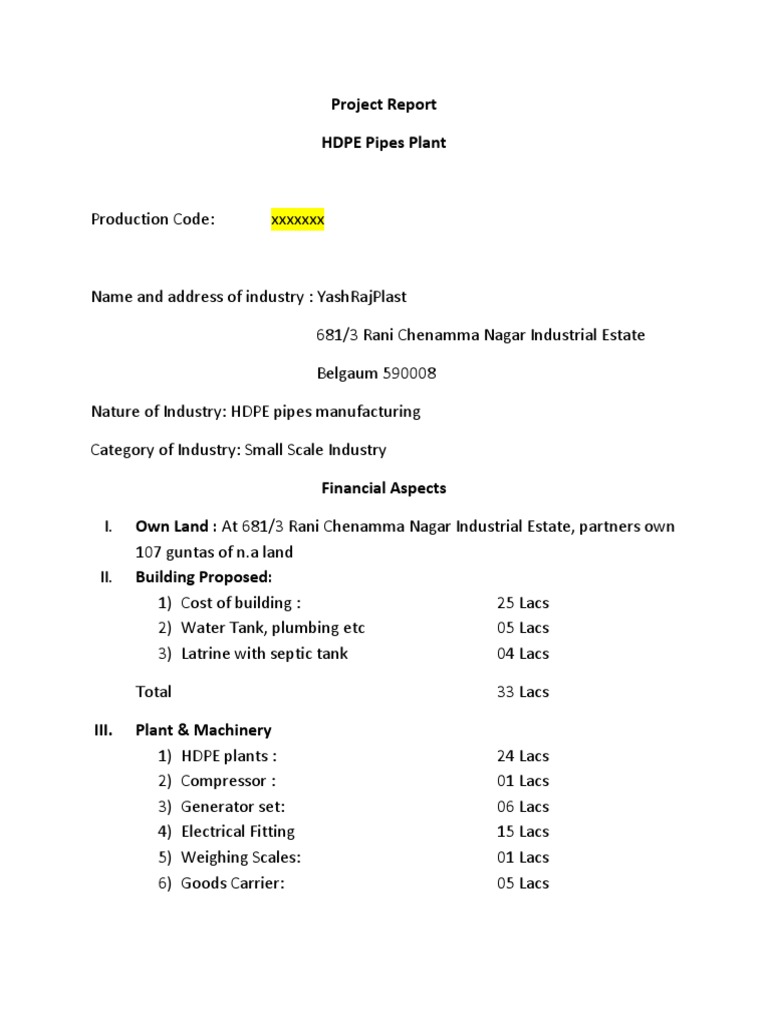 HDPE Project Report | Download Free PDF | Expense | Capital (Economics)