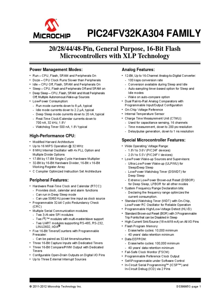 Mcu - Pic24fv32ka304 - Microchip - Datasheet | PDF | Pic ...