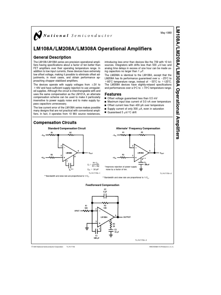 OpAmp - LM308AN - National Semiconductor - 49173 - DS | PDF | Resistor ...