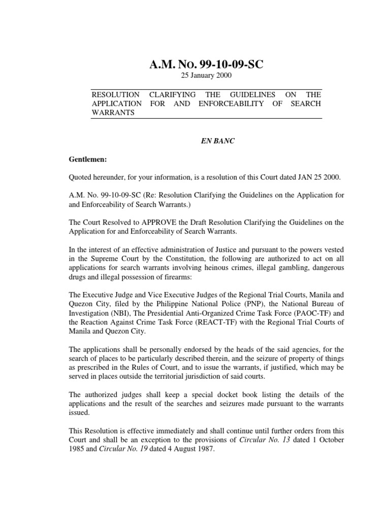 Search Warrant Guidelines Resolution | PDF