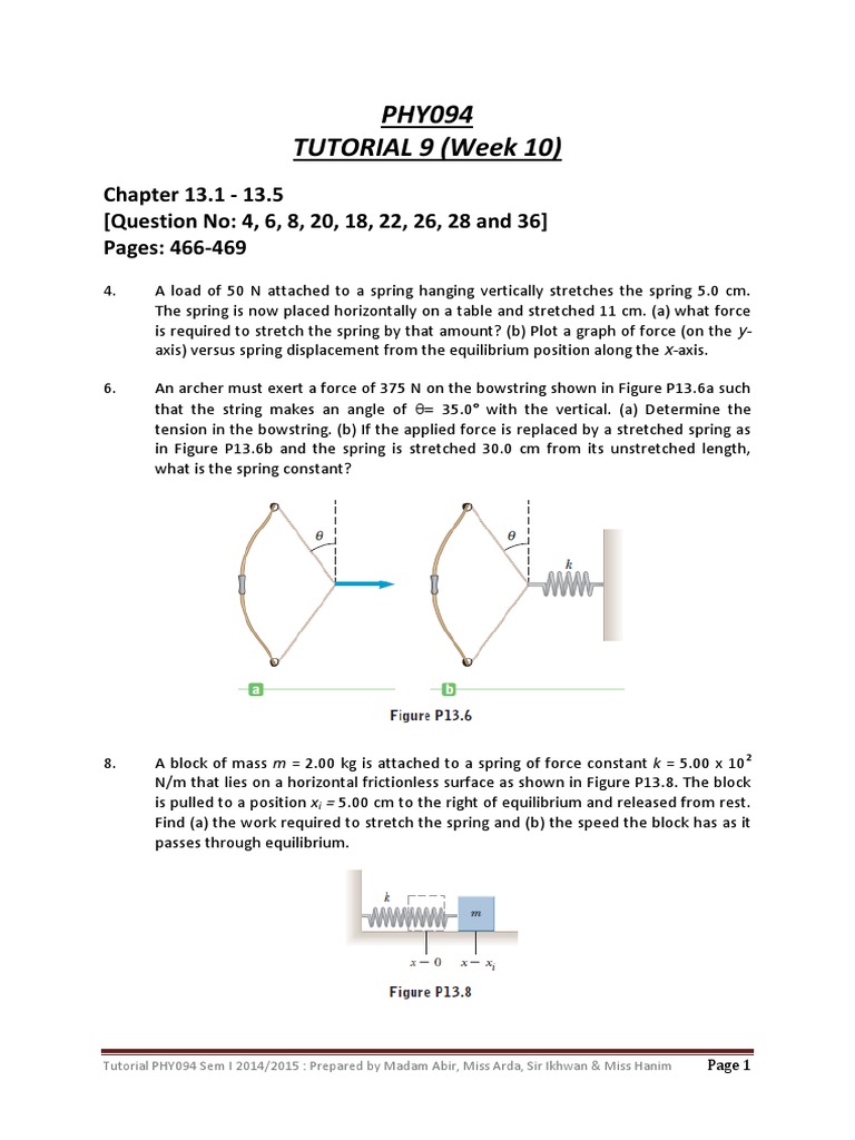 Phy094 Tutorial 9 Q | PDF | Physical Phenomena | Motion (Physics)