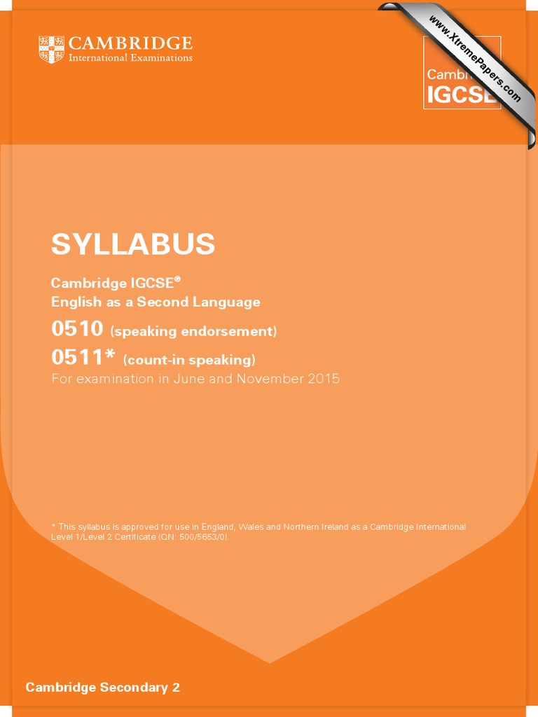 Syllabus: Cambridge IGCSE English As A Second Language (Speaking ...