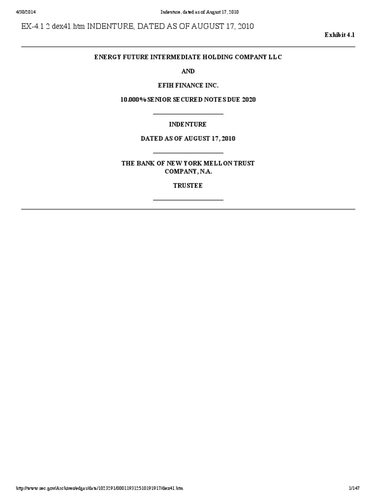 EFIH 1st Lien Indenture 2020 Notes | PDF | Securities (Finance ...