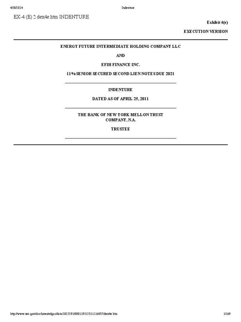 EFIH Second Lien Indenture | PDF | Security Interest | Securitization