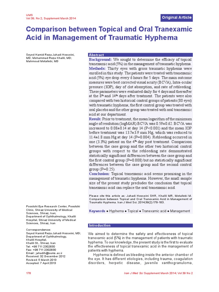Hyphema | PDF | Coagulation | Topical Medication