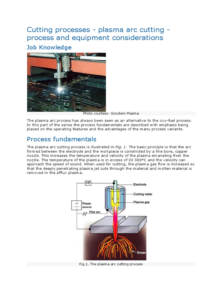 Cutting Processes - Plasma Arc Cutting - Process and Equipment ...