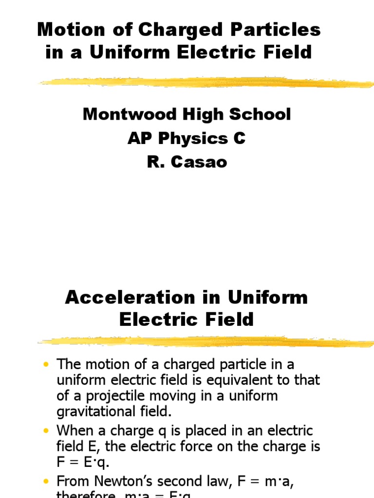 Motion of Charged Particles in A Uniform Electric | PDF | Electric ...
