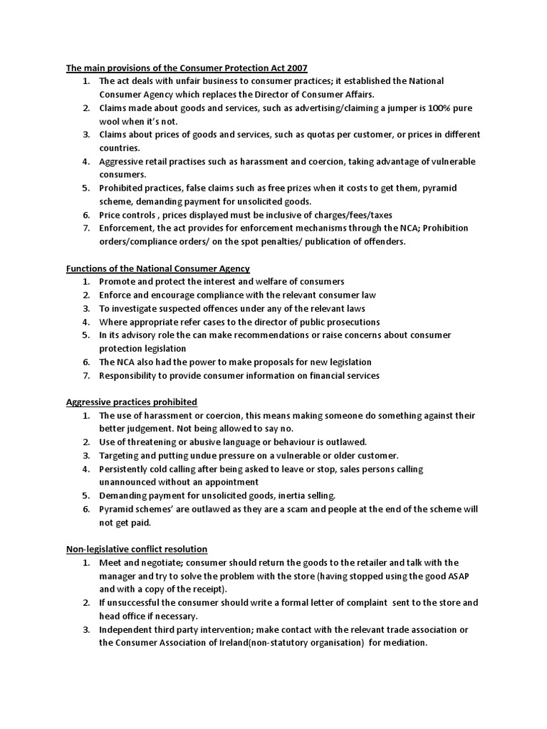Overview of Consumer Protection Act 2007 | PDF | Consumer Protection ...