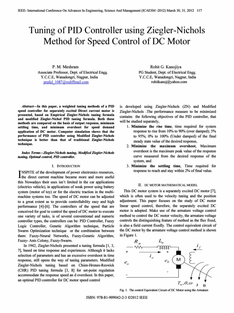 Tuning of PID Controller Using Ziegler-Nichols Method for Speed Control of DC Motor | Electric ...