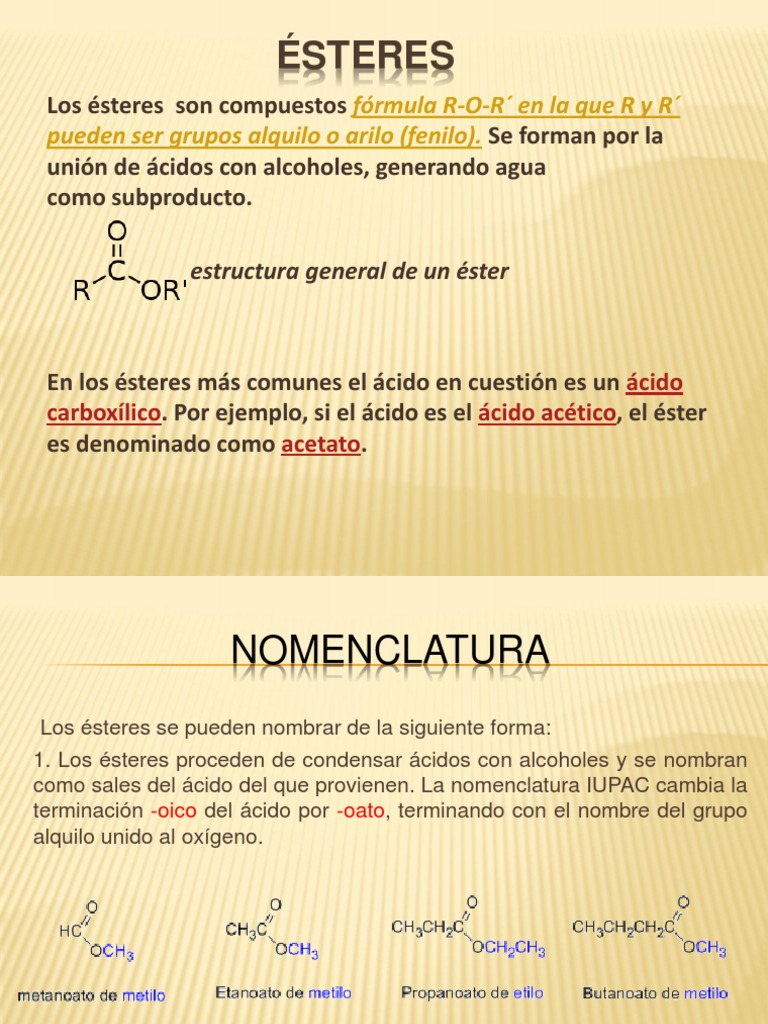 Nomenclatura y propiedades de ésteres | PDF | Ester | Cetona