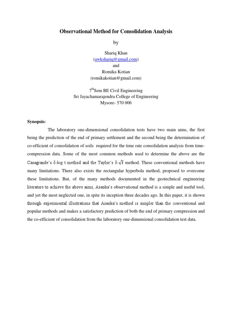 Synopsis - Observational Method For Consolidation Analysis - Nirmaaan 14 | PDF | Science ...