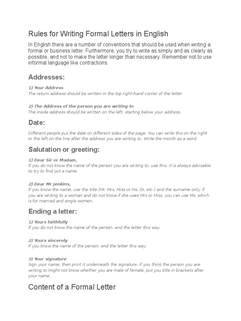 Formal Letter Writing Guidelines | PDF | Languages