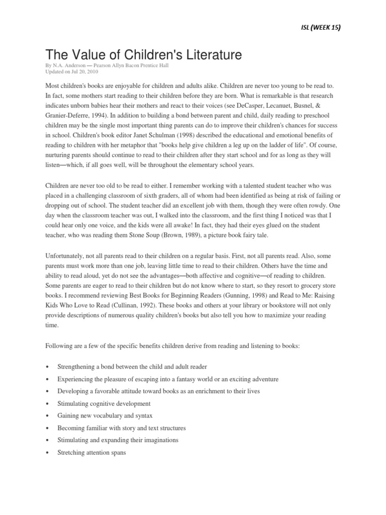 The Value of Children | PDF | Children's Literature | Reading (Process)
