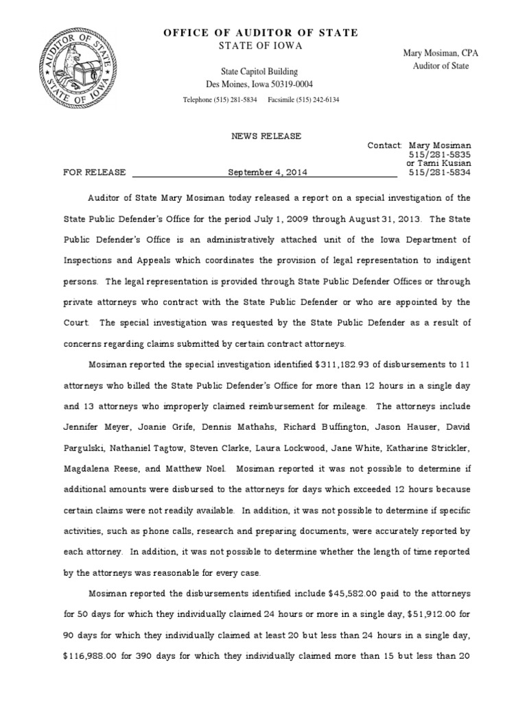 Iowa Audit On Public Defenders | PDF | Public Defender | Justice