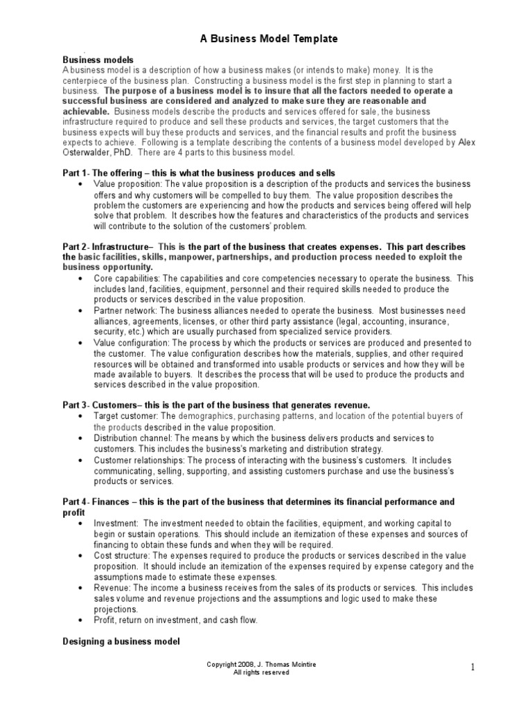 Business Model Template | PDF | Business Model | Employment