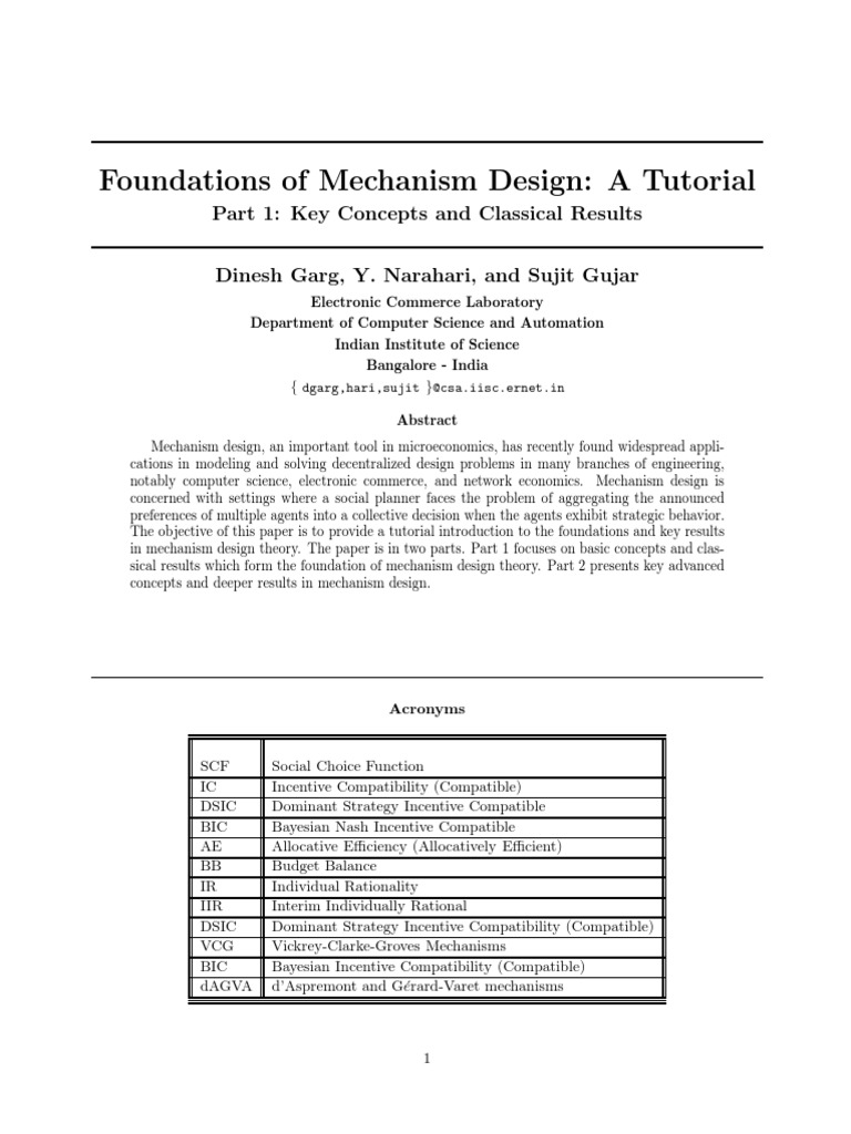 Foundations of Mechanism Design: A Tutorial | PDF | Auction | Economics ...