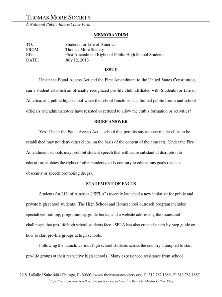 Memo On Equal Access Act and First Amendment | PDF | Social ...