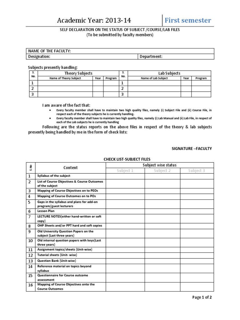 Check List On Course Files and Subject Files | PDF | Syllabus ...