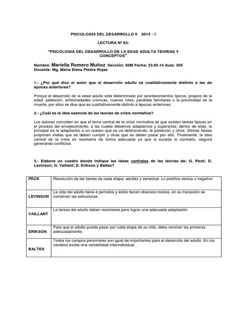 Lectura #03 Psicología Del Desarrollo en La Edad Adulta Teorías y Contextos | PDF | Adultos | Vejez
