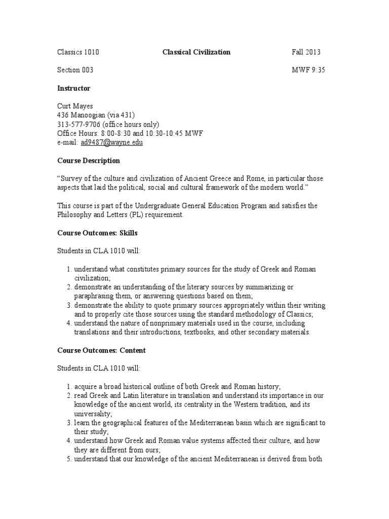 CLA 1010 Syllabus | Download Free PDF | Latin Literature | Ancient ... CLA 1010 Syllabus | Download Free PDF | Latin Literature | Ancient ...