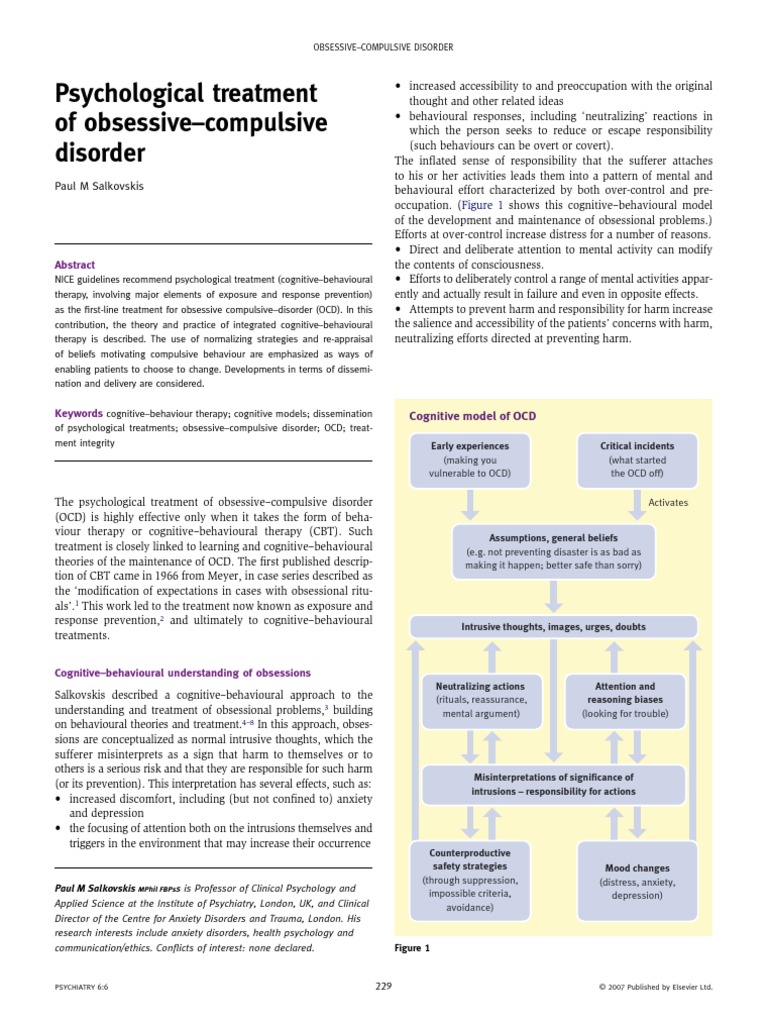 Erp Treatment Paper Salkovskis | PDF | Obsessive–Compulsive Disorder ...