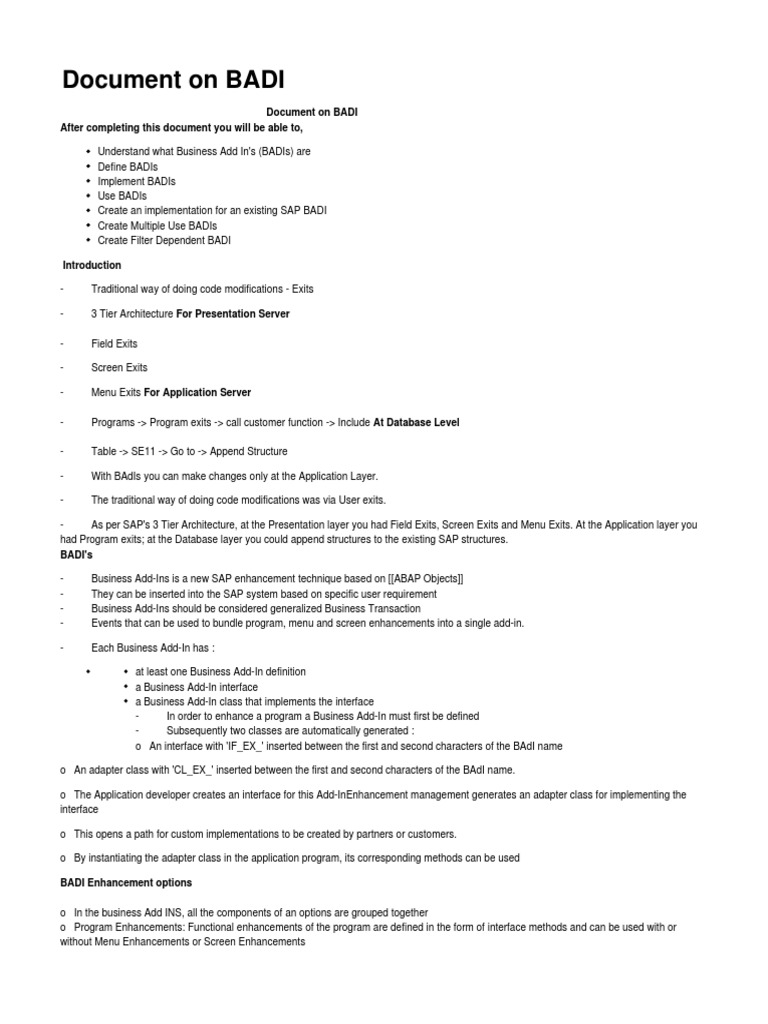 Document On BADI: After Completing This Document You Will Be Able To ...