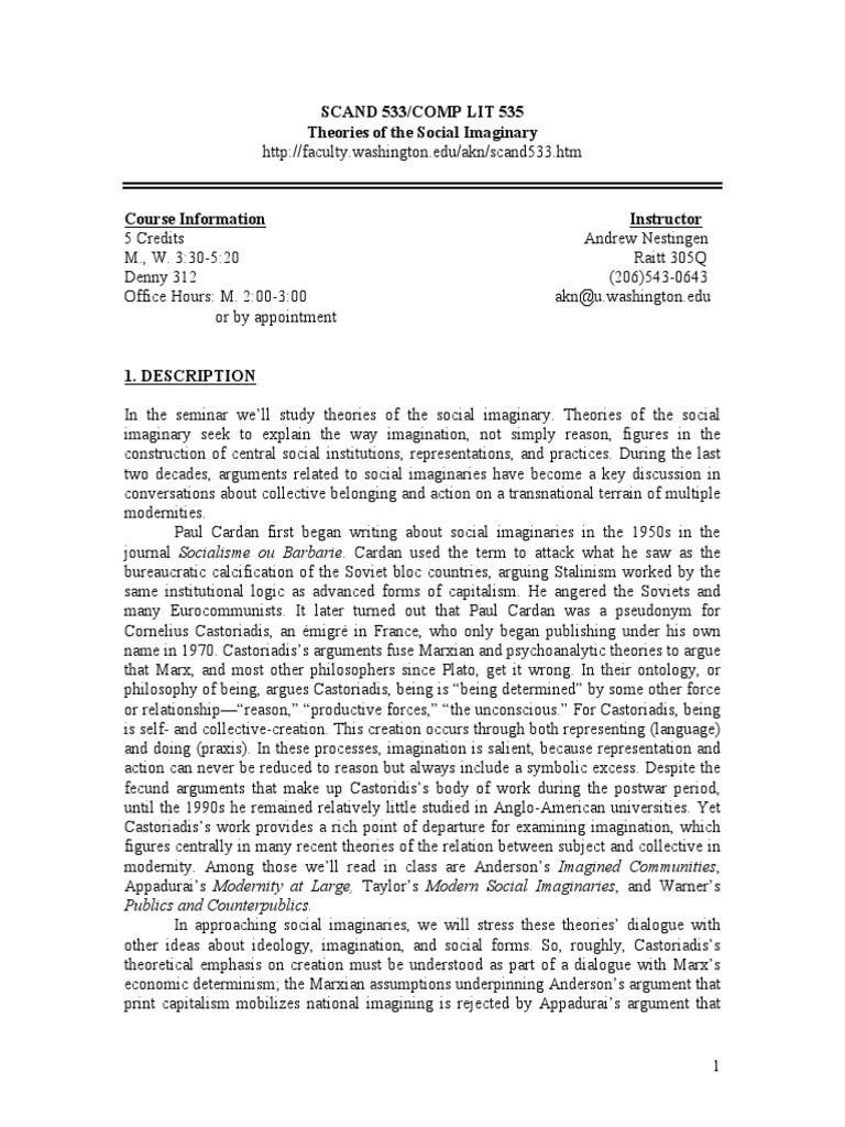 Theories of The Social Imaginary Syllabus | PDF | Public Sphere ...
