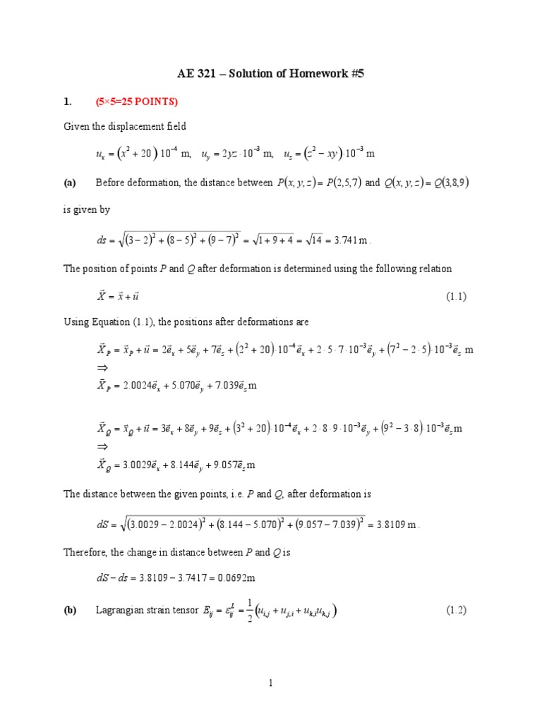 AE 321 - Solution of Homework #5: (5×5 25 POINTS) | Download Free PDF | Deformation (Mechanics ...