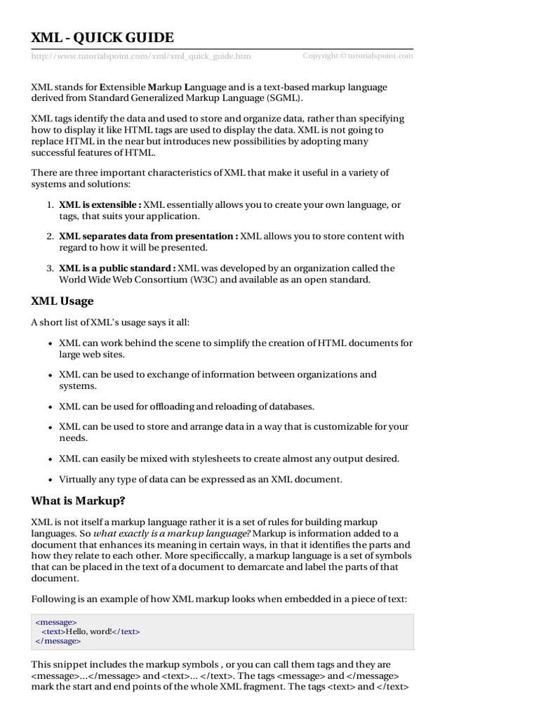 XML Quick Guide | PDF | Xml | Xml Schema